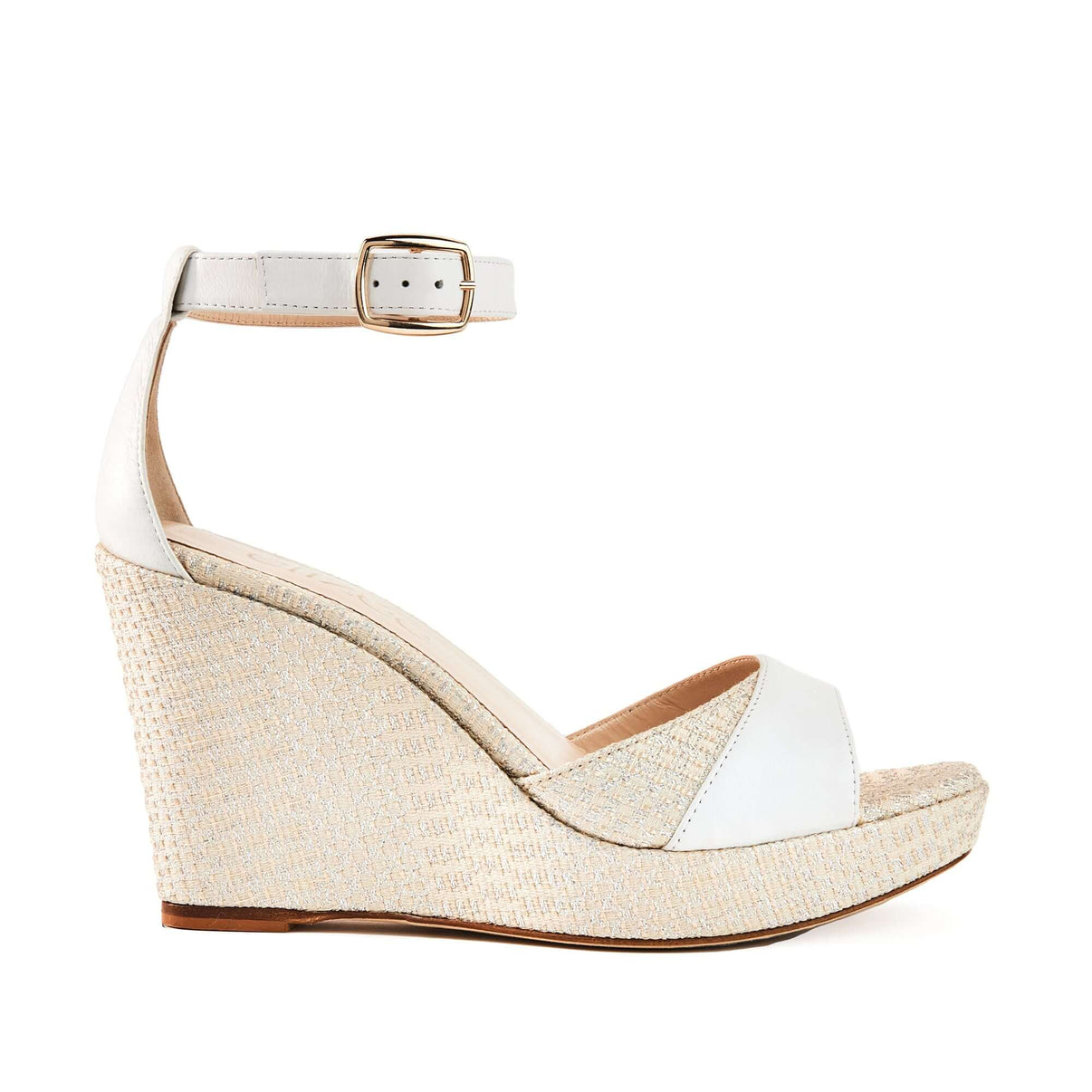 Brigitte Sandal | White Shimmer Linen Leather Platform Wedge Heels ...