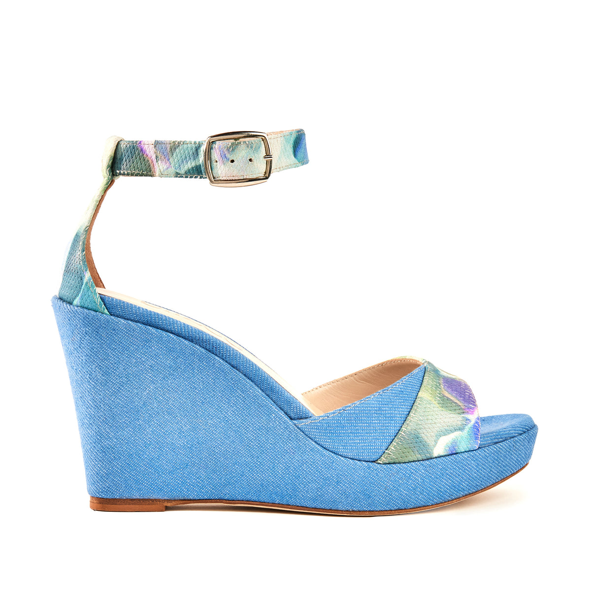 Brigitte Sandal | Floral Denim Platform Wedge Heels | Elizée Shoes