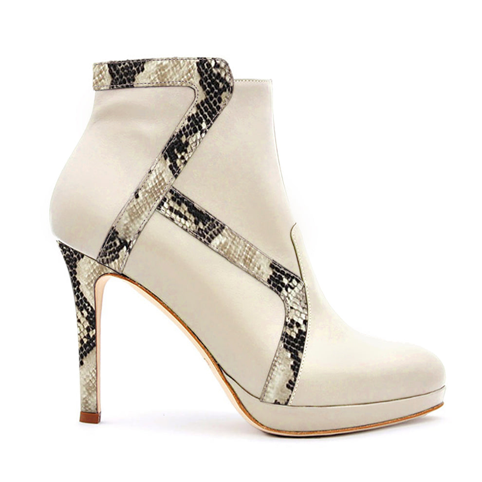 Deia Bootie | Ivory Python Leather Ankle Boots | Elizée Shoes